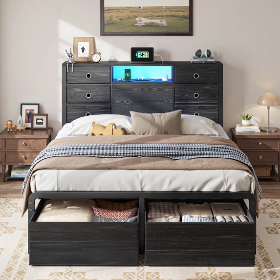 EnHomee Metal Bed Frame with 8 Storage Drawers Metal Bed Frame Full ...
