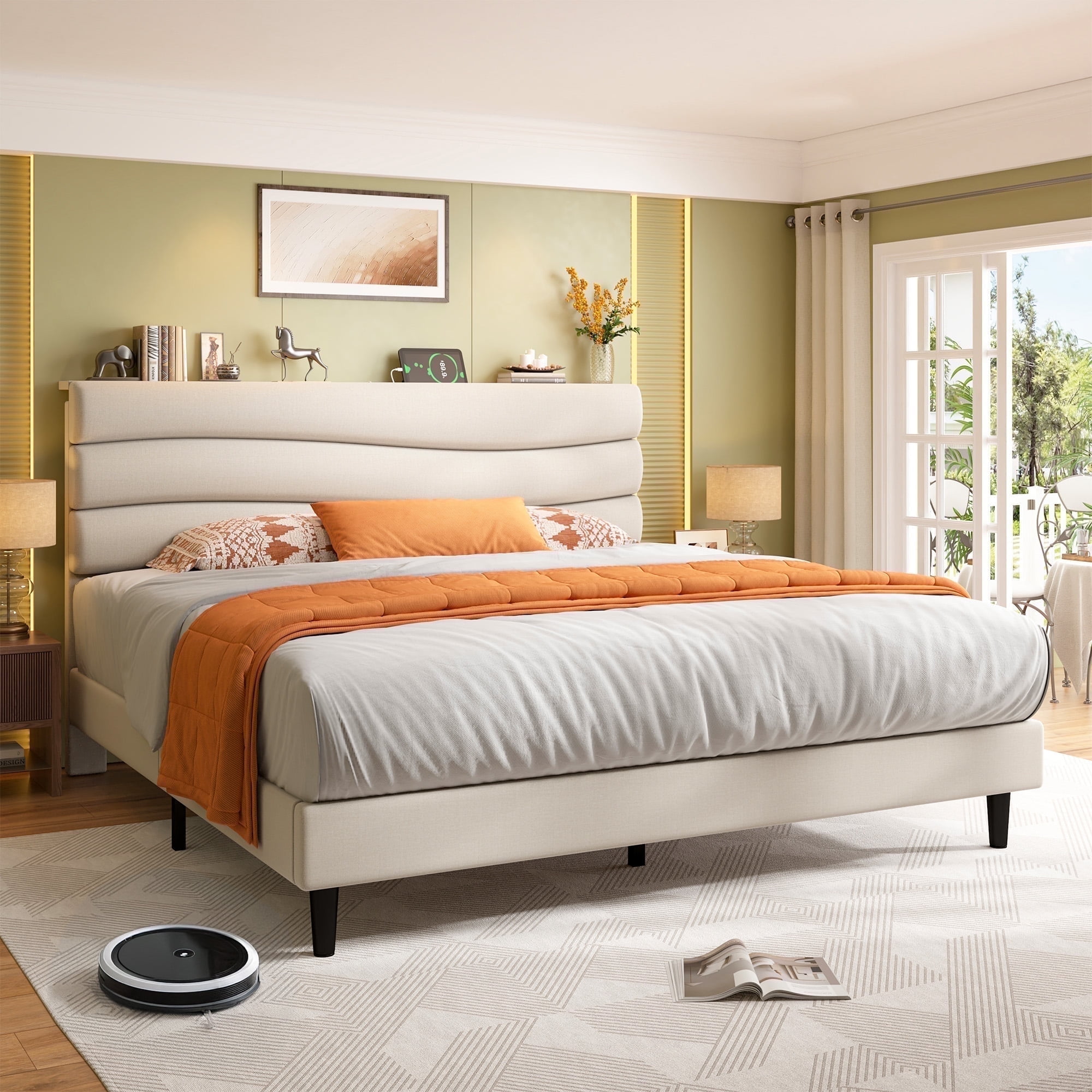 EnHomee Queen Bed Frame with Adjustable Headboard Upholstered Queen ...