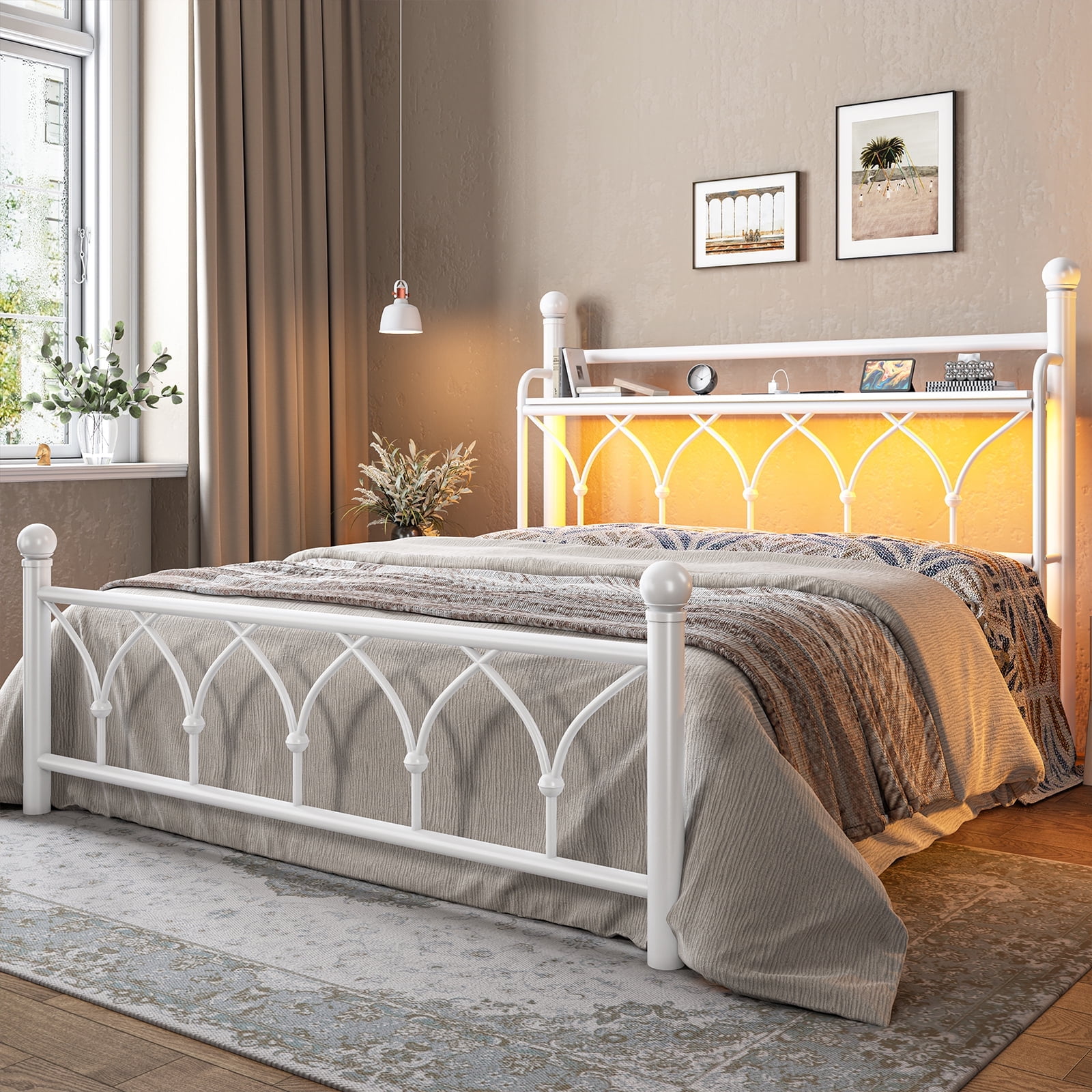 EnHomee Queen Metal Bed Frame with Vintage Headboard & Footboard Metal ...