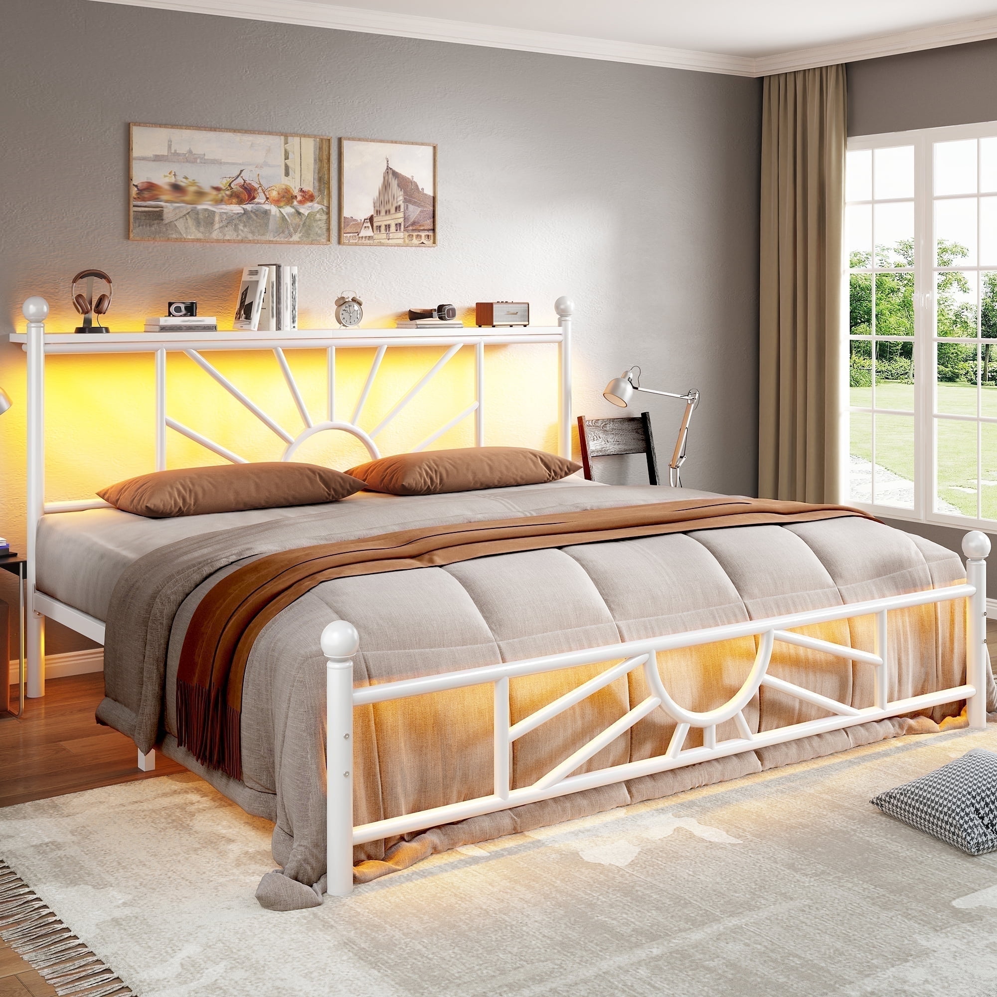 EnHomee Queen Size Metal Bed Frame with Vintage Headboard & Footboard ...