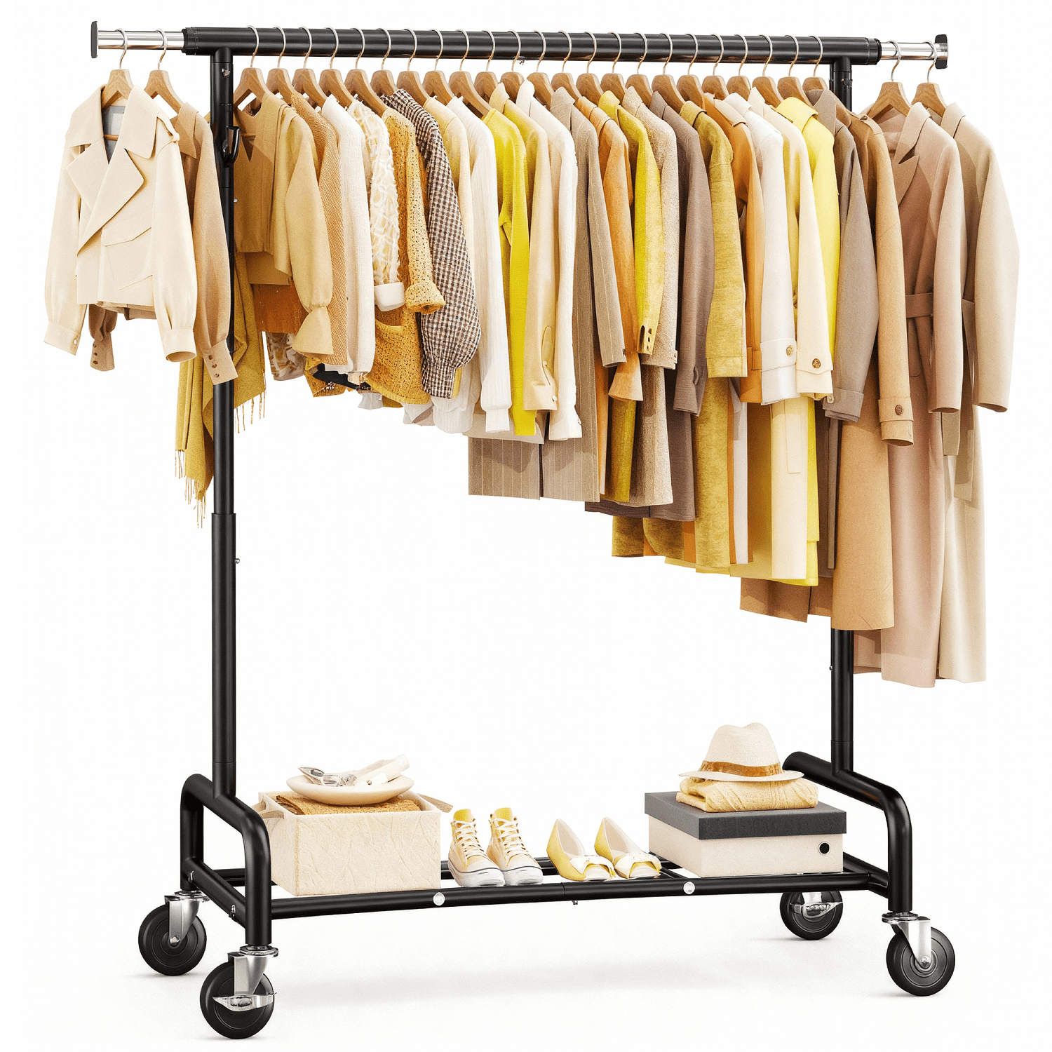 Rolling Clothes Rack,Heavy Duty Metal Garment Rack with Extendable ...