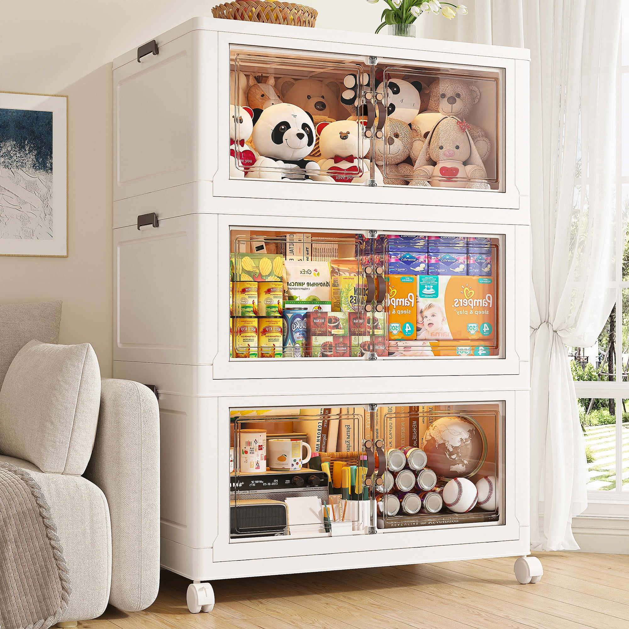 EnHomee Big Storage Bins with Strong Lids, Stackable & Collapsible, 3 ...