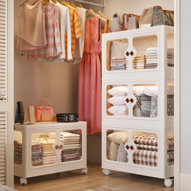 EnHomee 300QT Storage Bins with Wheels Plastic Foldable Storage ...