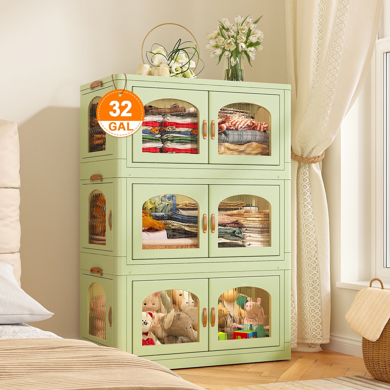 EnHomee Large Stackable Storage Bins with Lids, 3 Pack 32.4 Gal, Easy ...