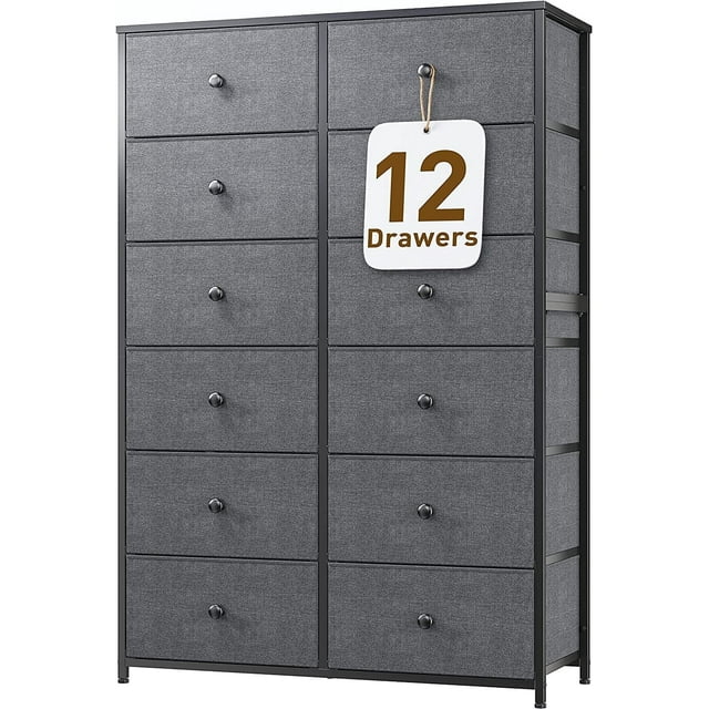 EnHomee Tall Dresser for Bedroom, 12 Drawer Fabric Dresser, Grey ...