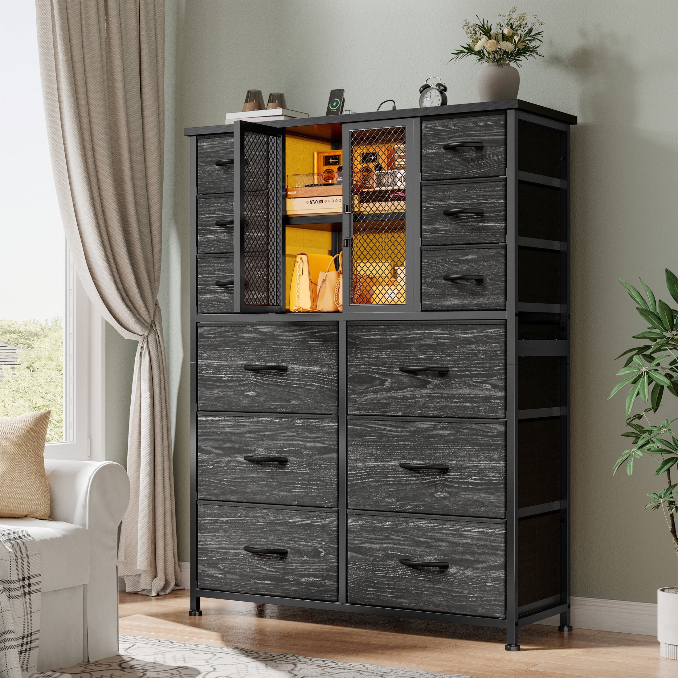 EnHomee Tall Dresser for Bedroom with 12 Drawer Fabric Dressers ...