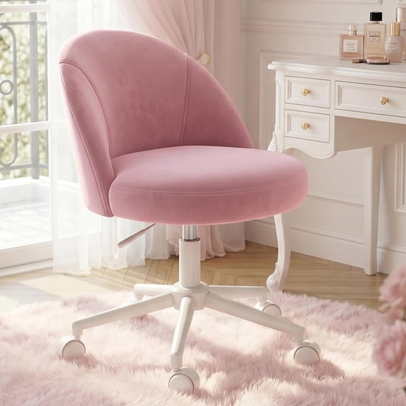 EnHomee Vanity Chair with Wheels, Comfy Office Chair with Back, Cute ...