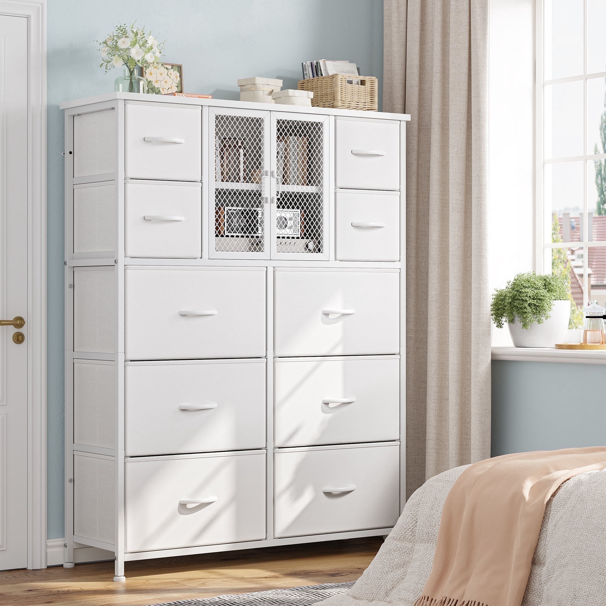 EnHomee White Dressers for Bedroom Tall Dresser with Cabinet and 10 ...