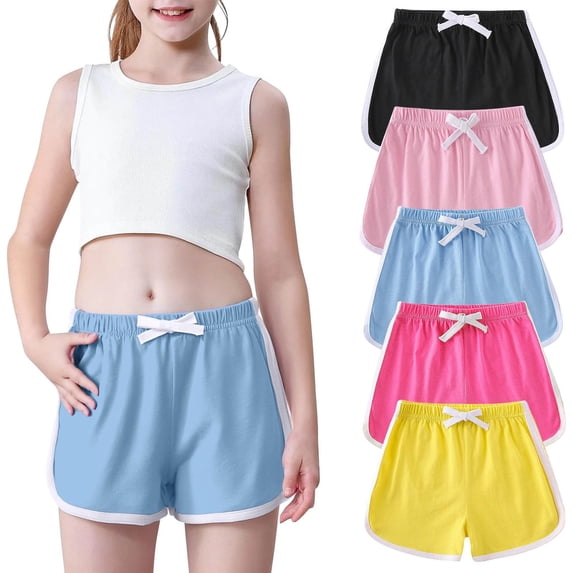 EnJoCho 5 Pack Little Girls Sports Shorts Cotton Gym Athletic Running ...
