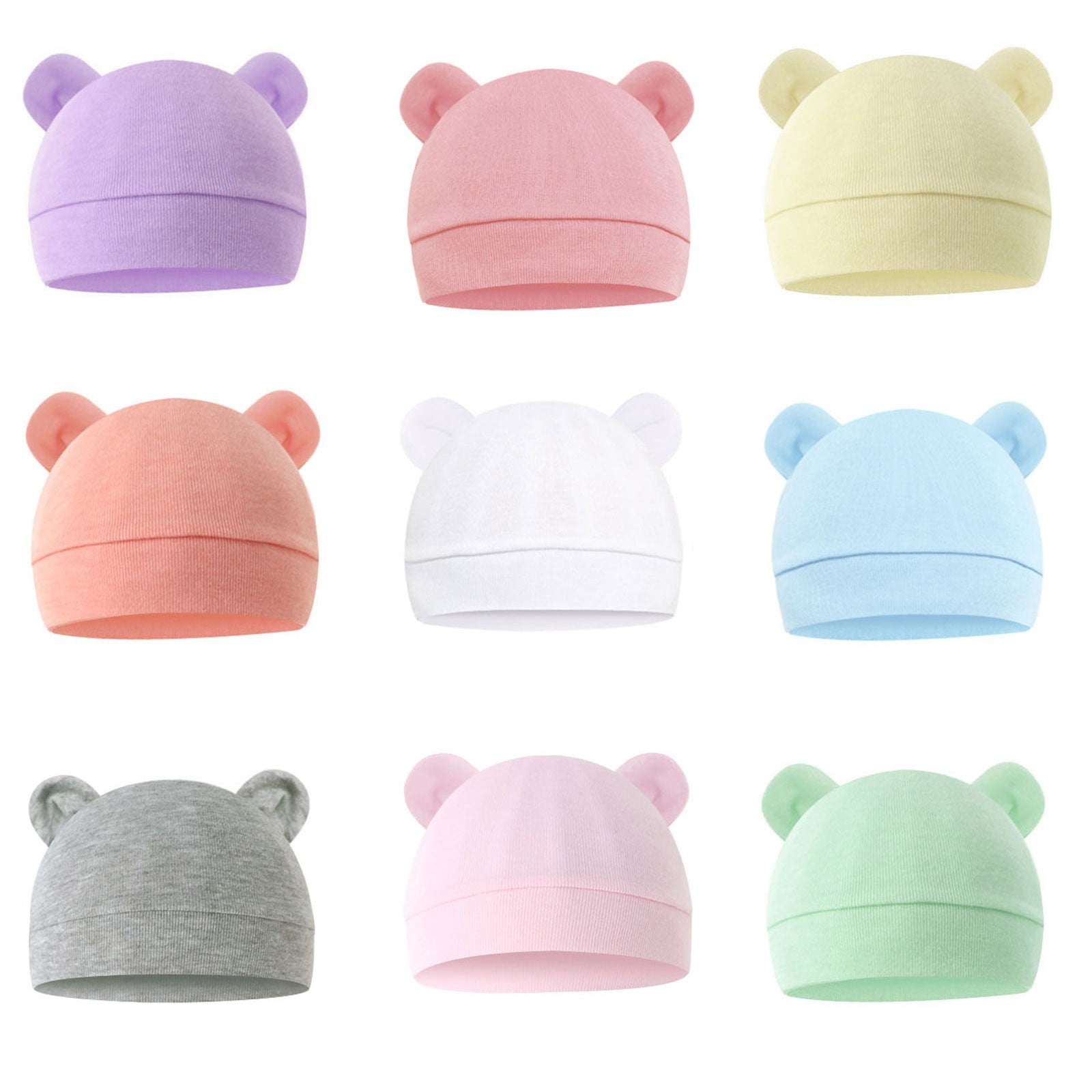 EnJoCho 9 Pieces Baby Cotton Hat Solid Bear Ears Caps Baby Boy Girl ...