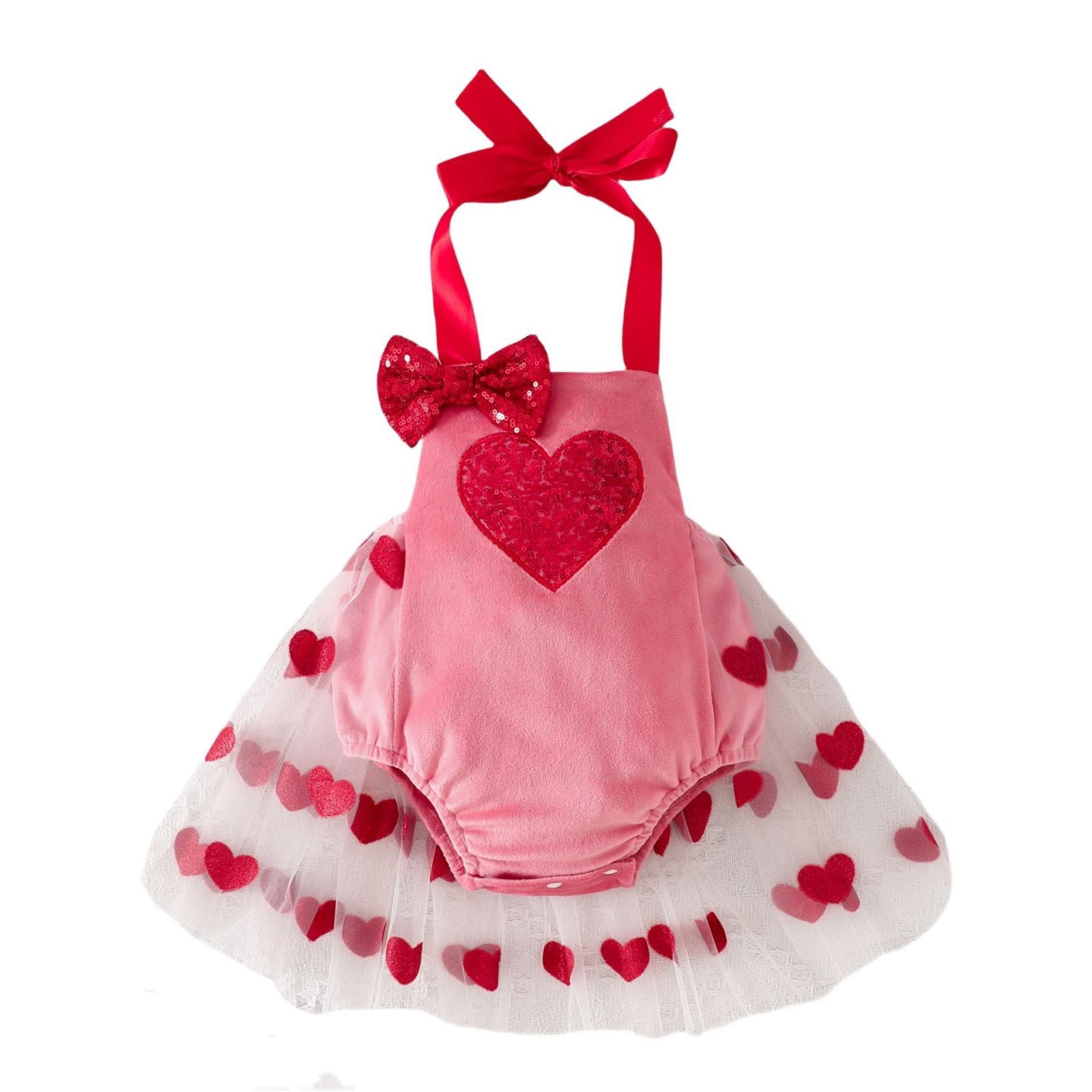 EnJoCho Baby Girl Valentine Outfits 𝖱omper Dress Heart Tutu Ru𝖿fles ...