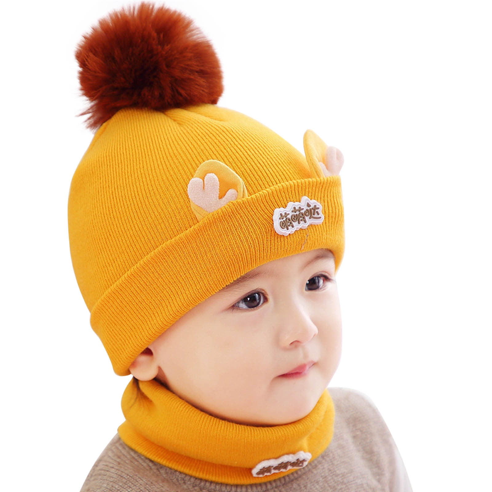 EnJoCho Baby Kids Boy Girl Pompom Hat Winter Warm Knit Bobble Cartoon Cap Scarf Set Kids Casual ...
