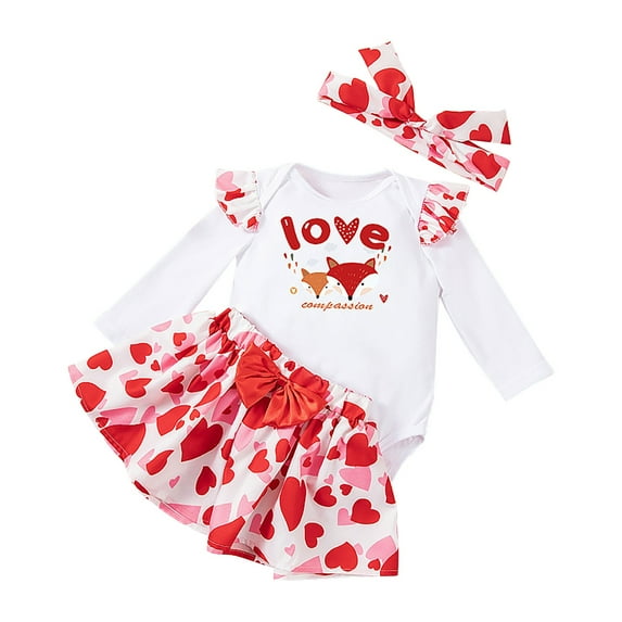 EnJoCho Baby Kids Valentines Outfit Love Heart 𝖱omper Ru𝖿fle Layered ...
