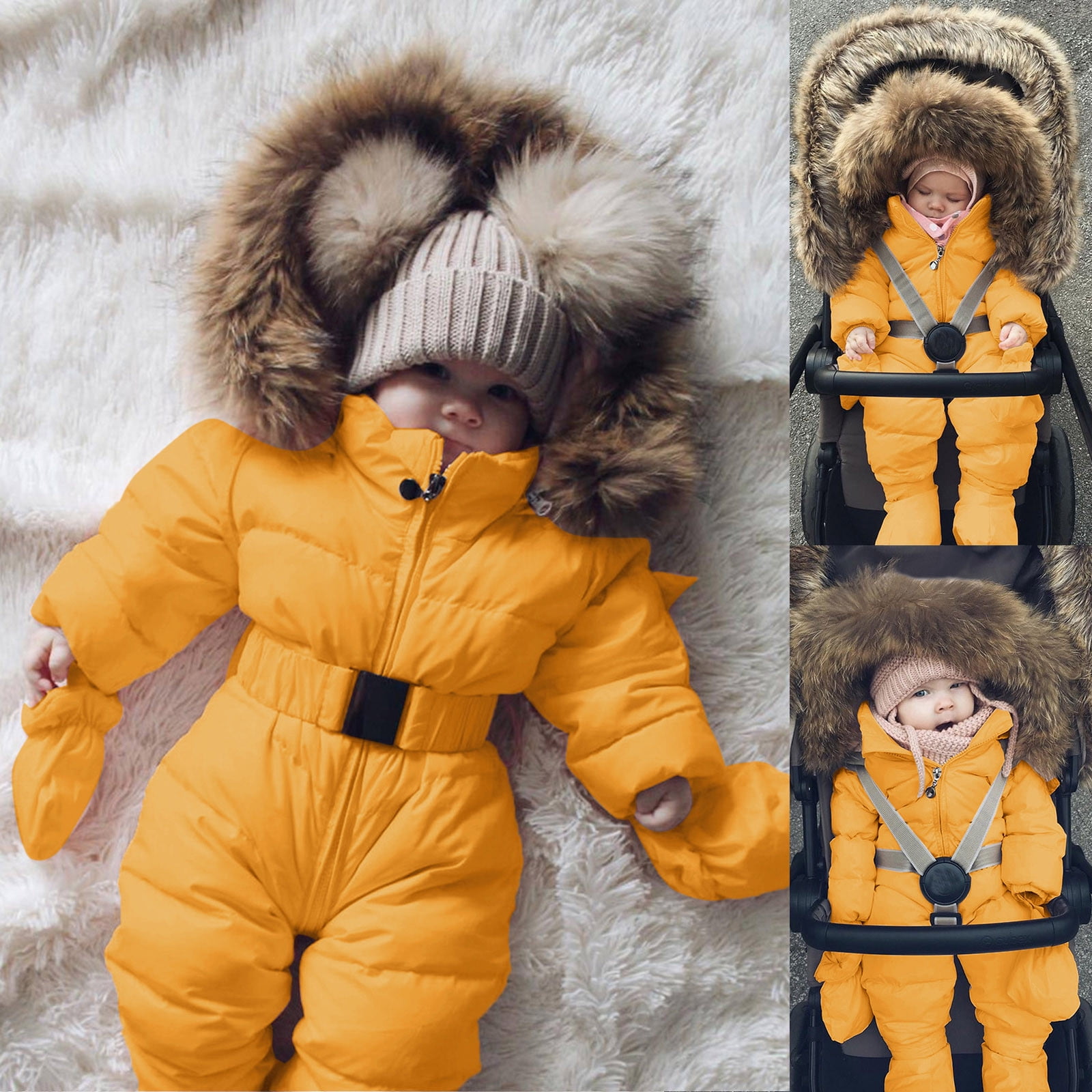 EnJoCho Baby Snowsuit Hooded Jumpsuit Winter Warm Padded Ski Suit ...