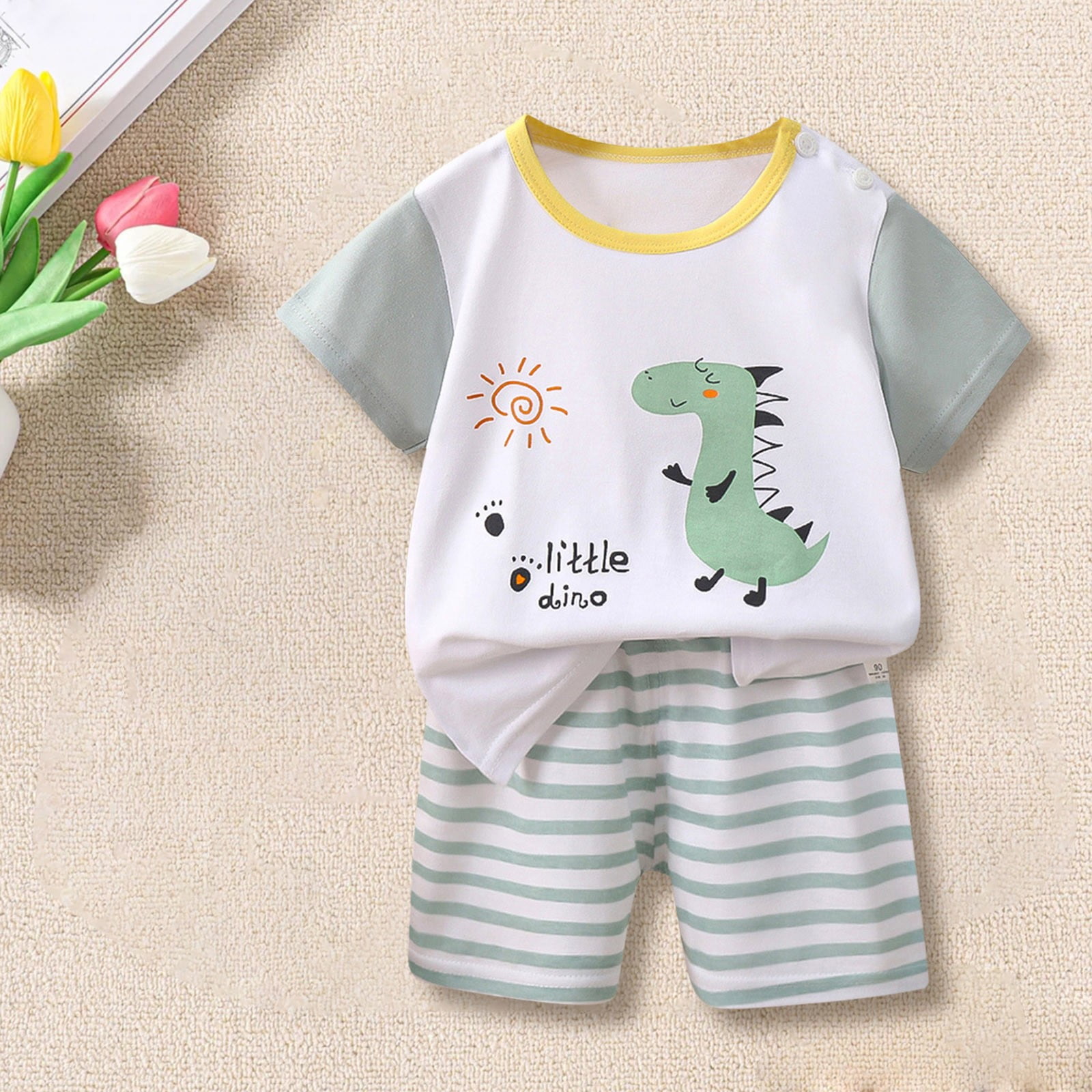 EnJoCho Boys 1-7 Years Short Sleeve T-Shirt Short Outfit Set Dinosaur ...