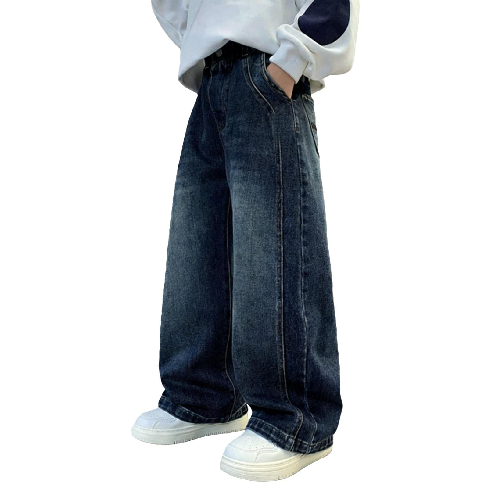 EnJoCho Boys Baggy Jeans Kids Distressed Elastic Waist Straight Wide ...