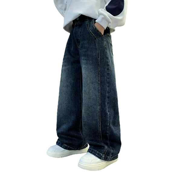 EnJoCho Boys Baggy Jeans Kids Distressed Elastic Waist Straight Wide ...
