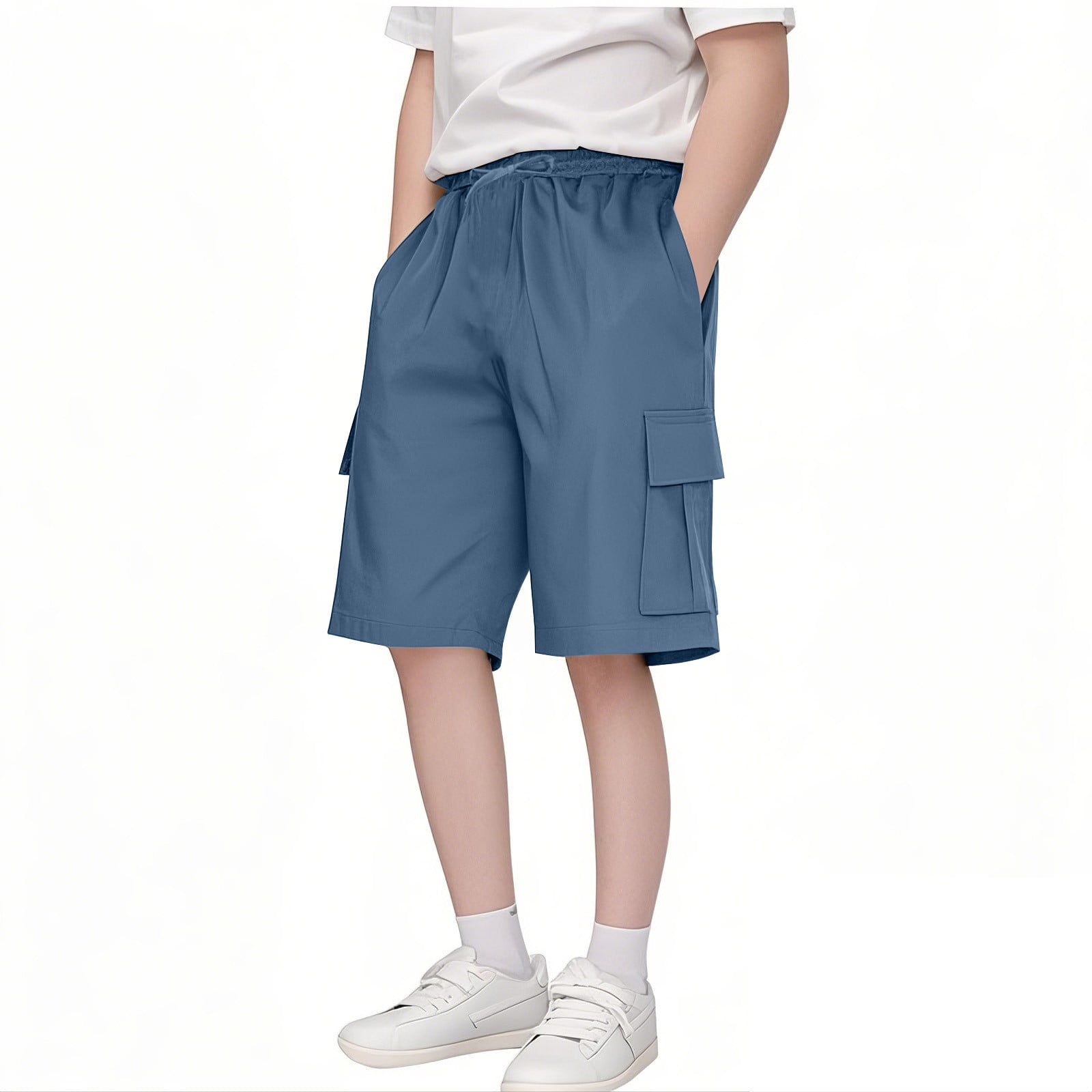 EnJoCho Boys Cargo Shorts Loose Casual Solid Drawst𝗋ing Knee Length ...