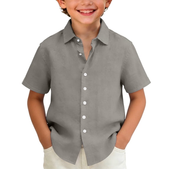 EnJoCho Boys Cotton Linen Shirt Lightweight Short Sleeve Button Down ...