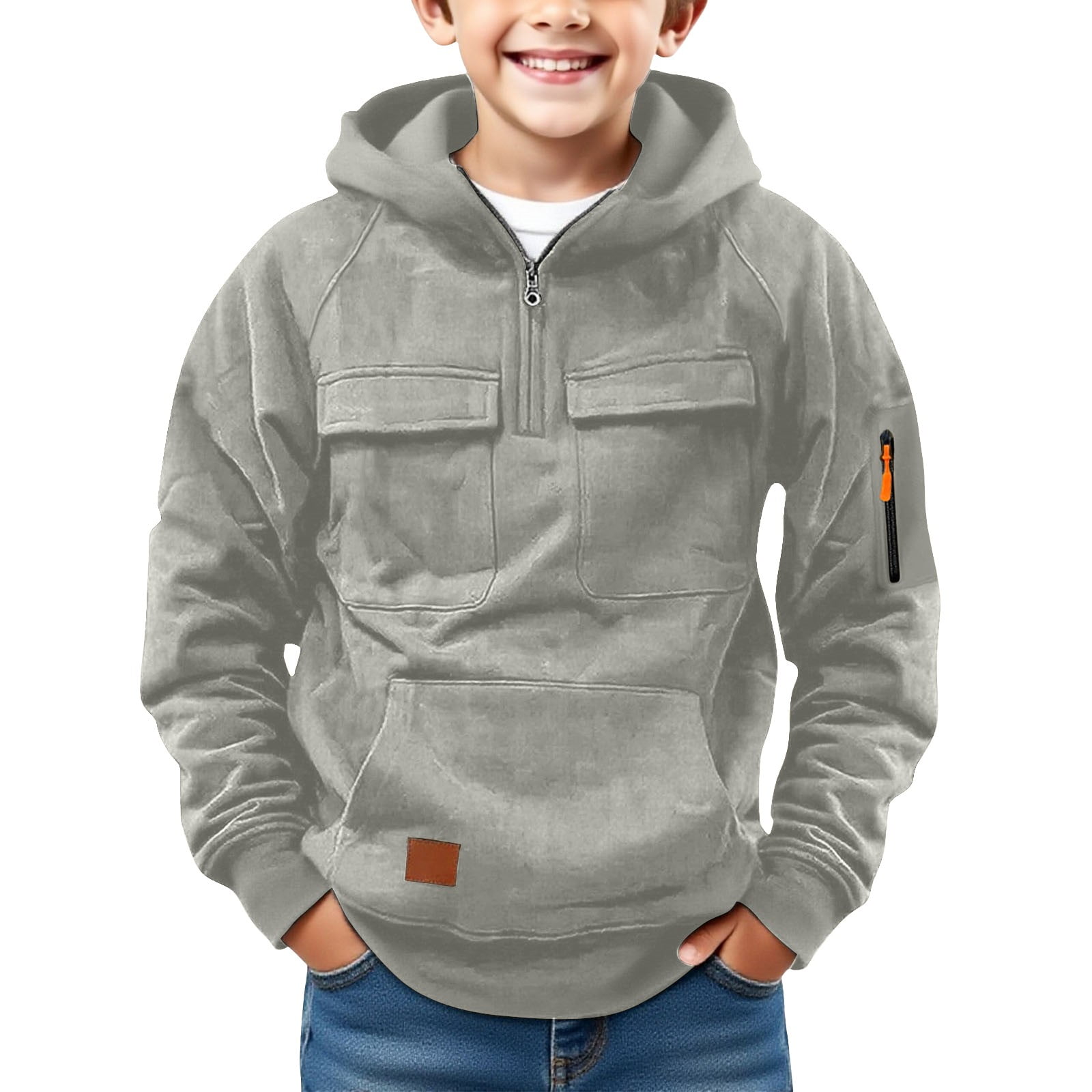 EnJoCho Boys Flece Half Zip Hoodie Hooded Sweatshirt with Multi Pocket ...