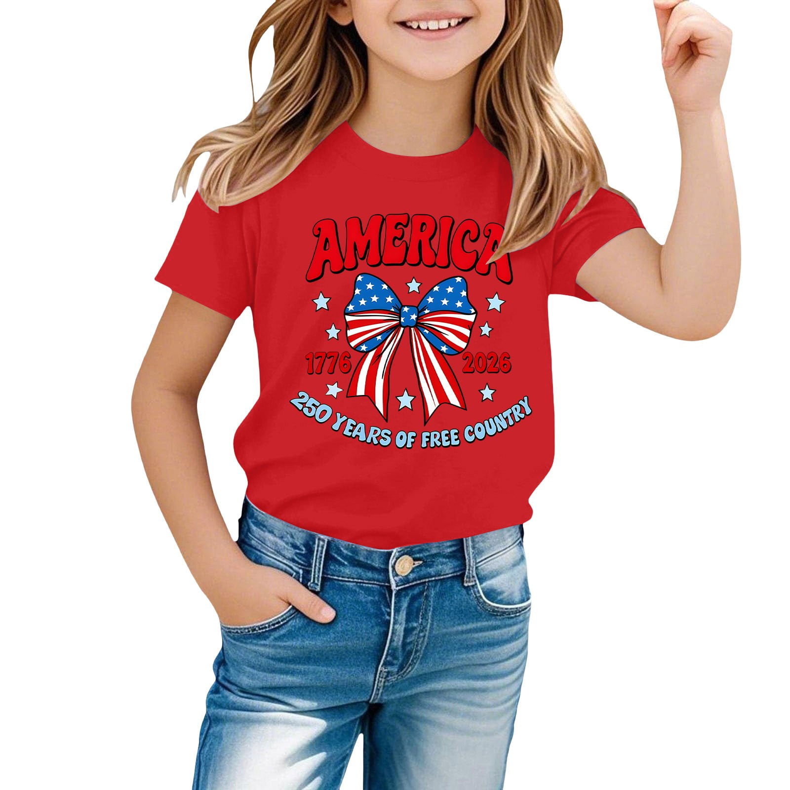 EnJoCho Boys Girls 4th Of July Shirt Cotton Kids Red White And Blue USA ...