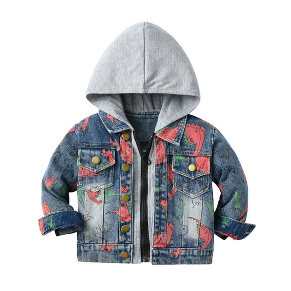 EnJoCho Boys Girls Dinosaur Hoodie Denim Jacket Zipper Button Down Coat ...