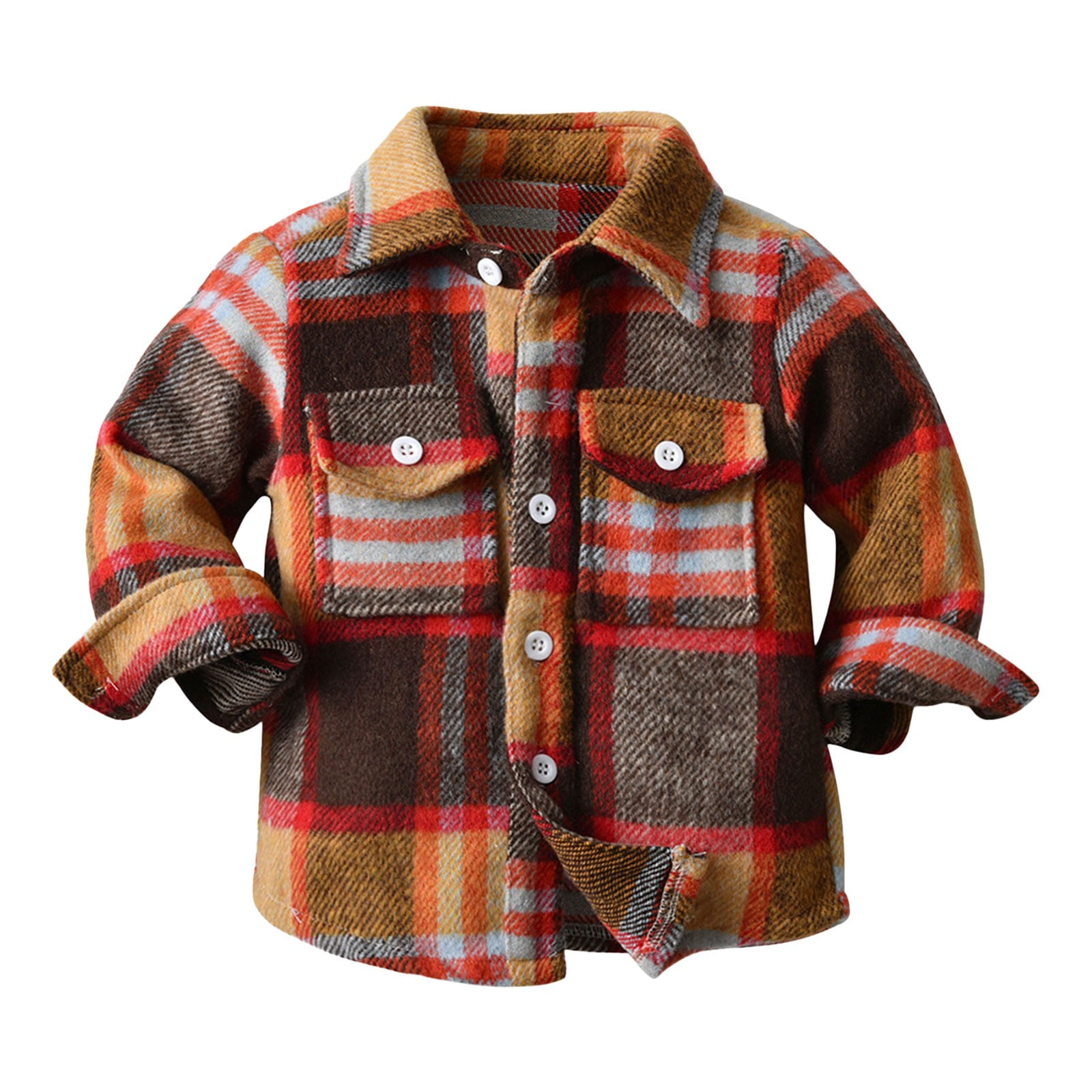 EnJoCho Boys Girls Flannel Plaid Shirt Jacket Long Sleeve Lapel Button ...