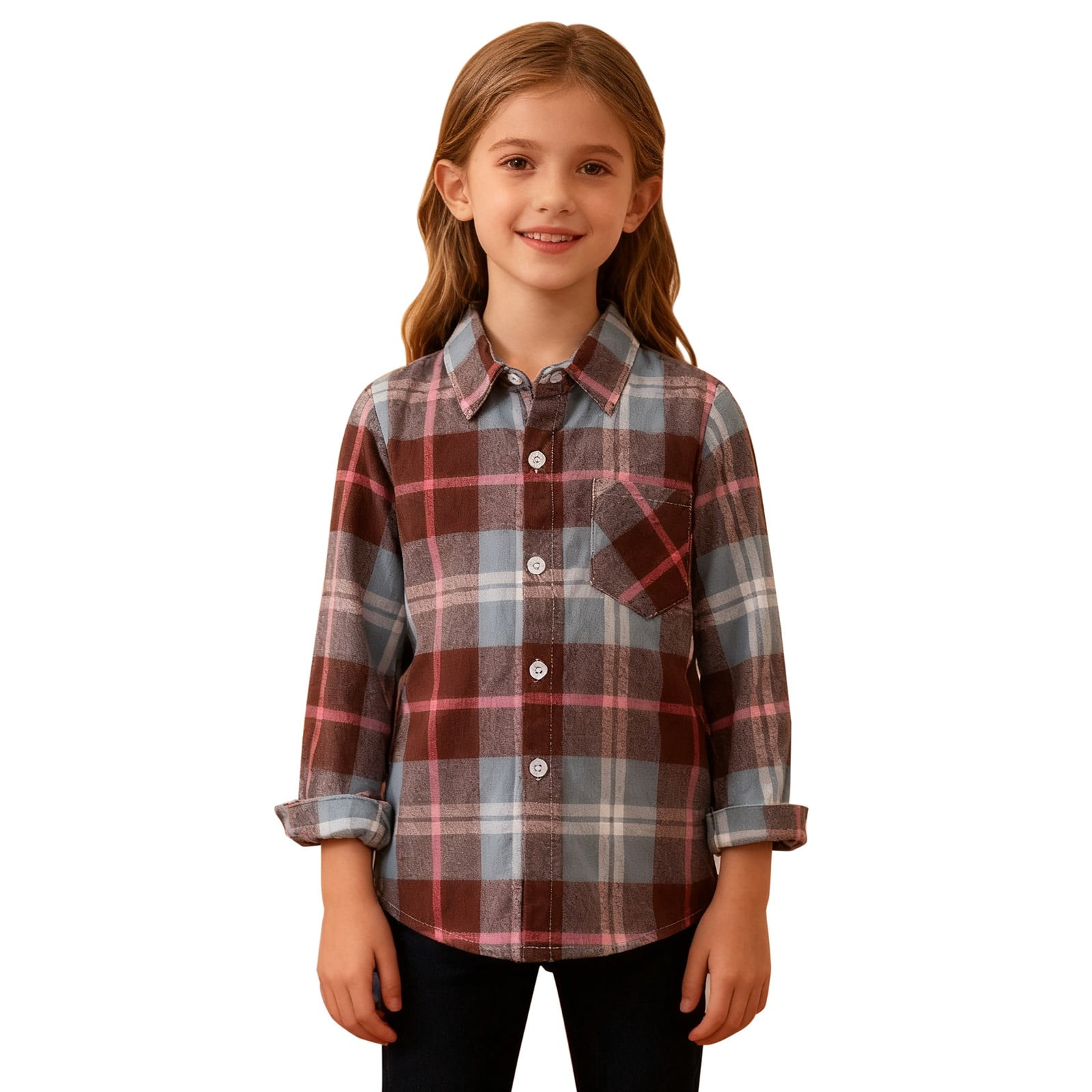 EnJoCho Boys Girls Flannel Plaid Shirt Kids Lightweight Long Sleeve ...