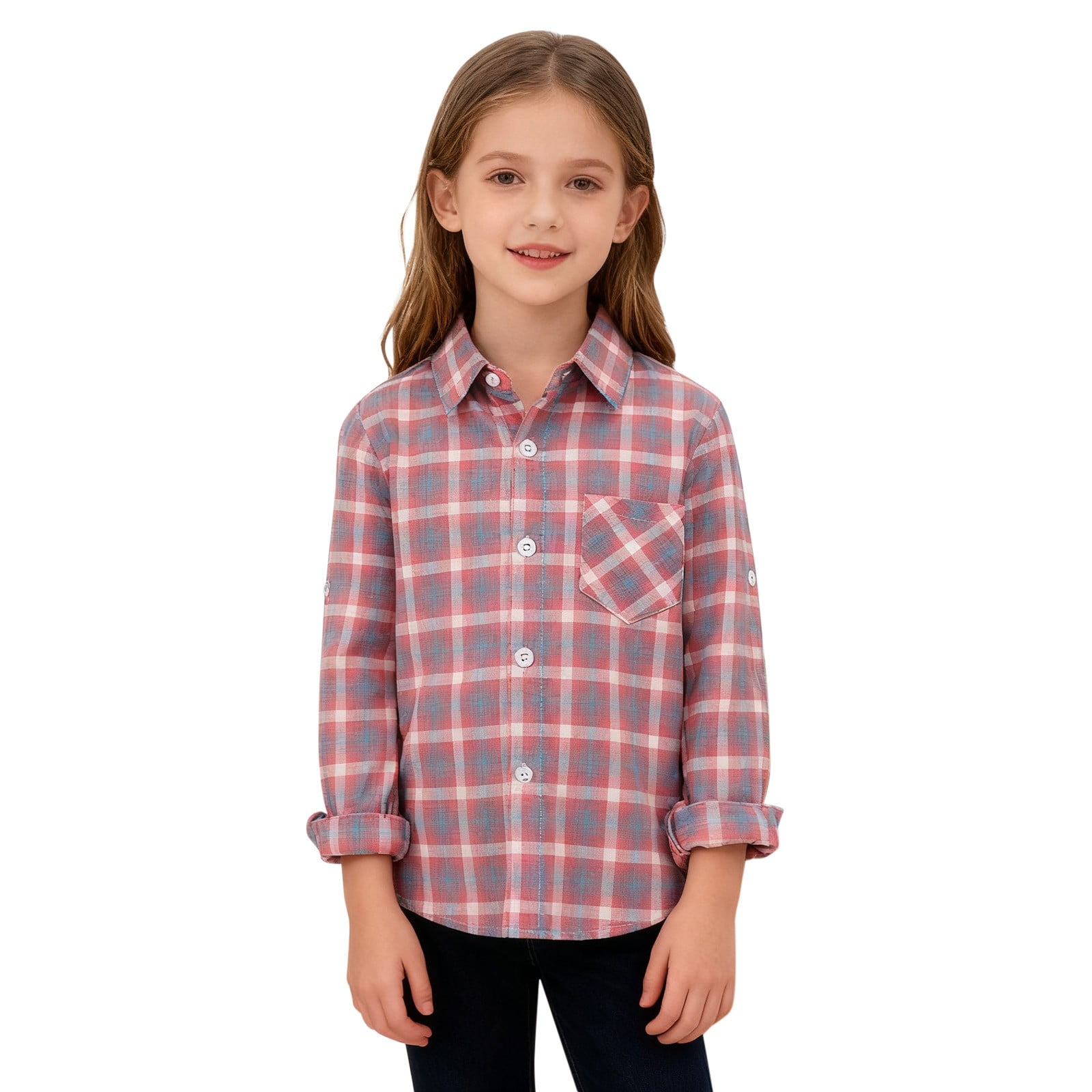 EnJoCho Boys Girls Flannel Plaid Shirt Kids Lightweight Long Sleeve ...