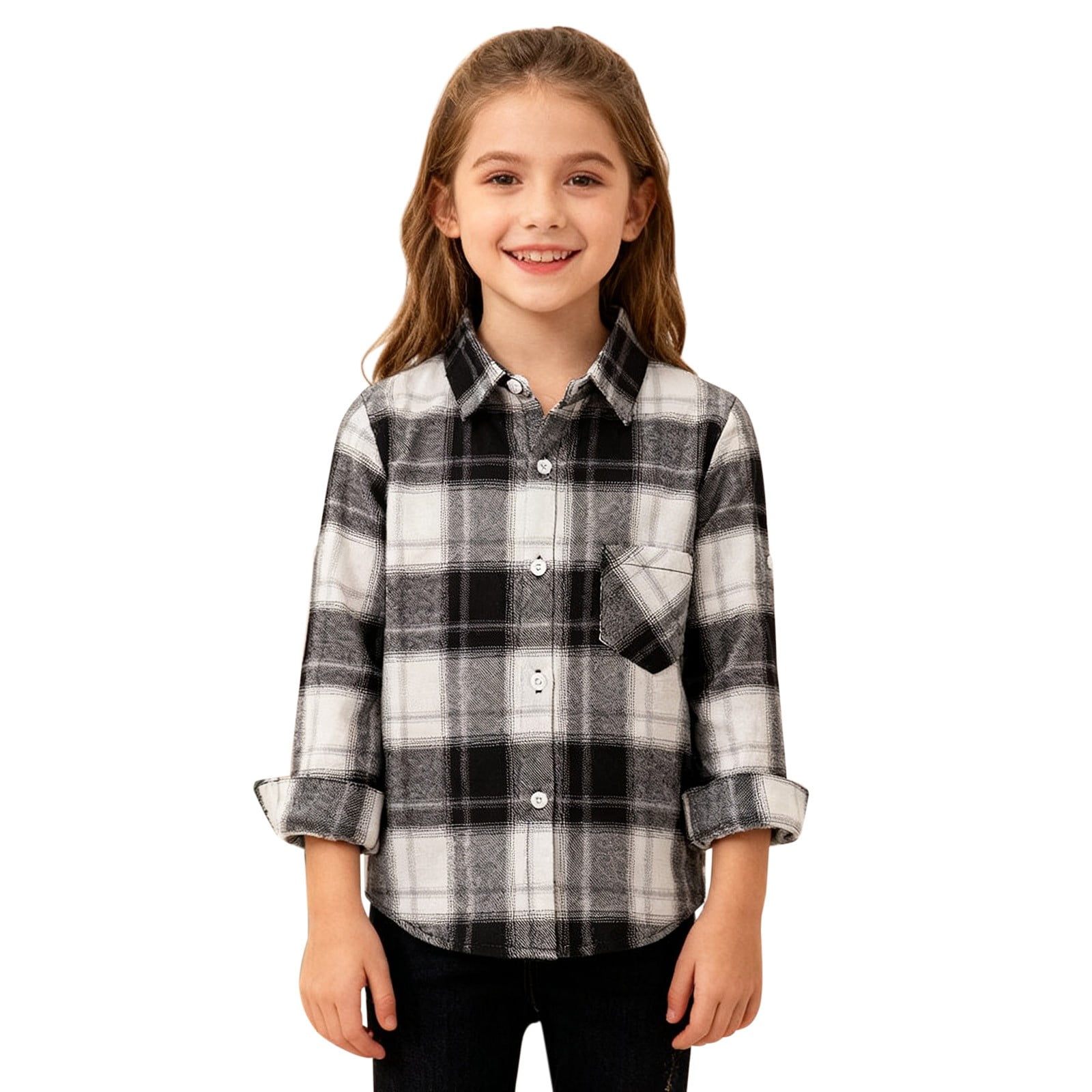 EnJoCho Boys Girls Flannel Plaid Shirt Kids Lightweight Long Sleeve ...
