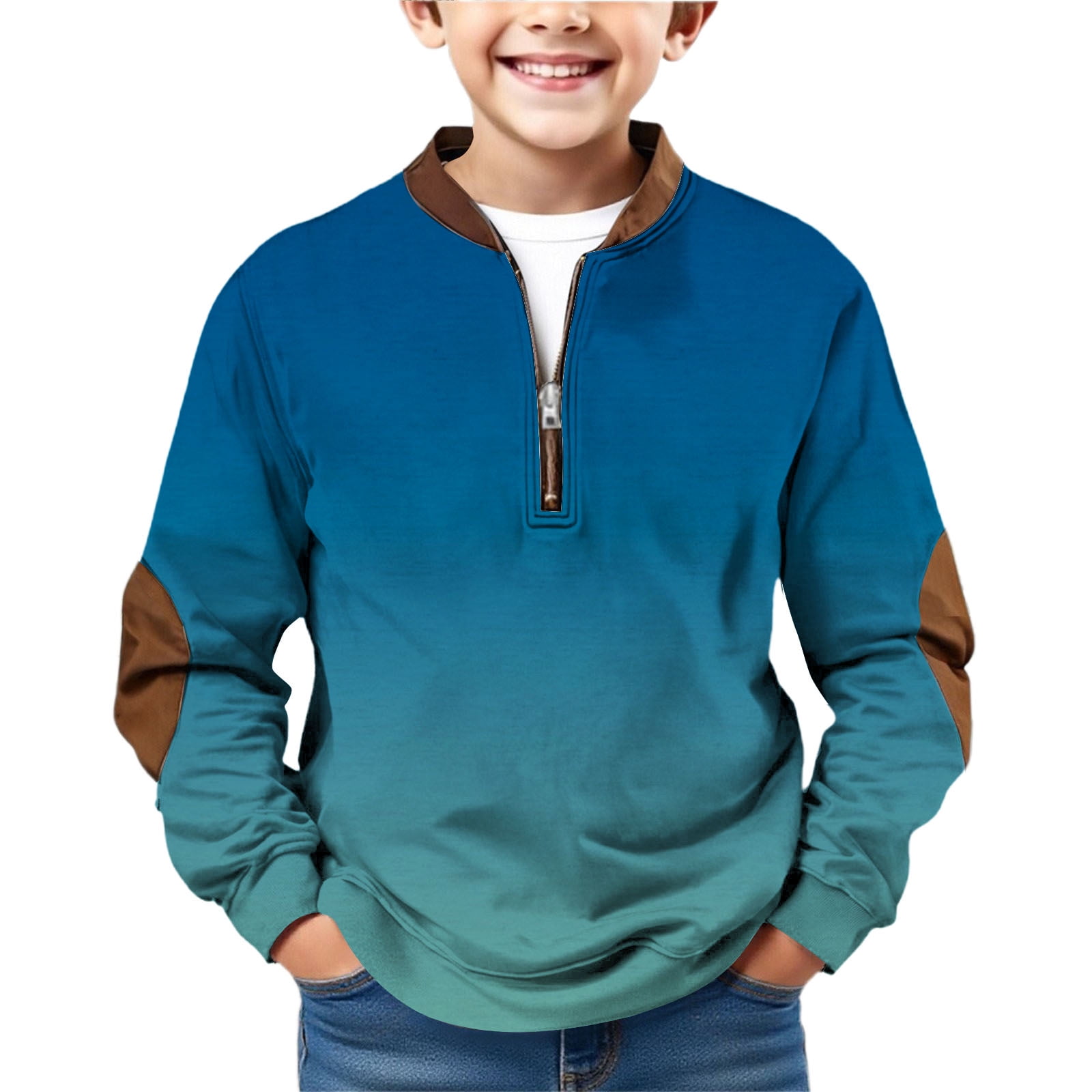 EnJoCho Boys Long Sleeve Shirts Kids Quarter Zip Sweatshirt Soild ...