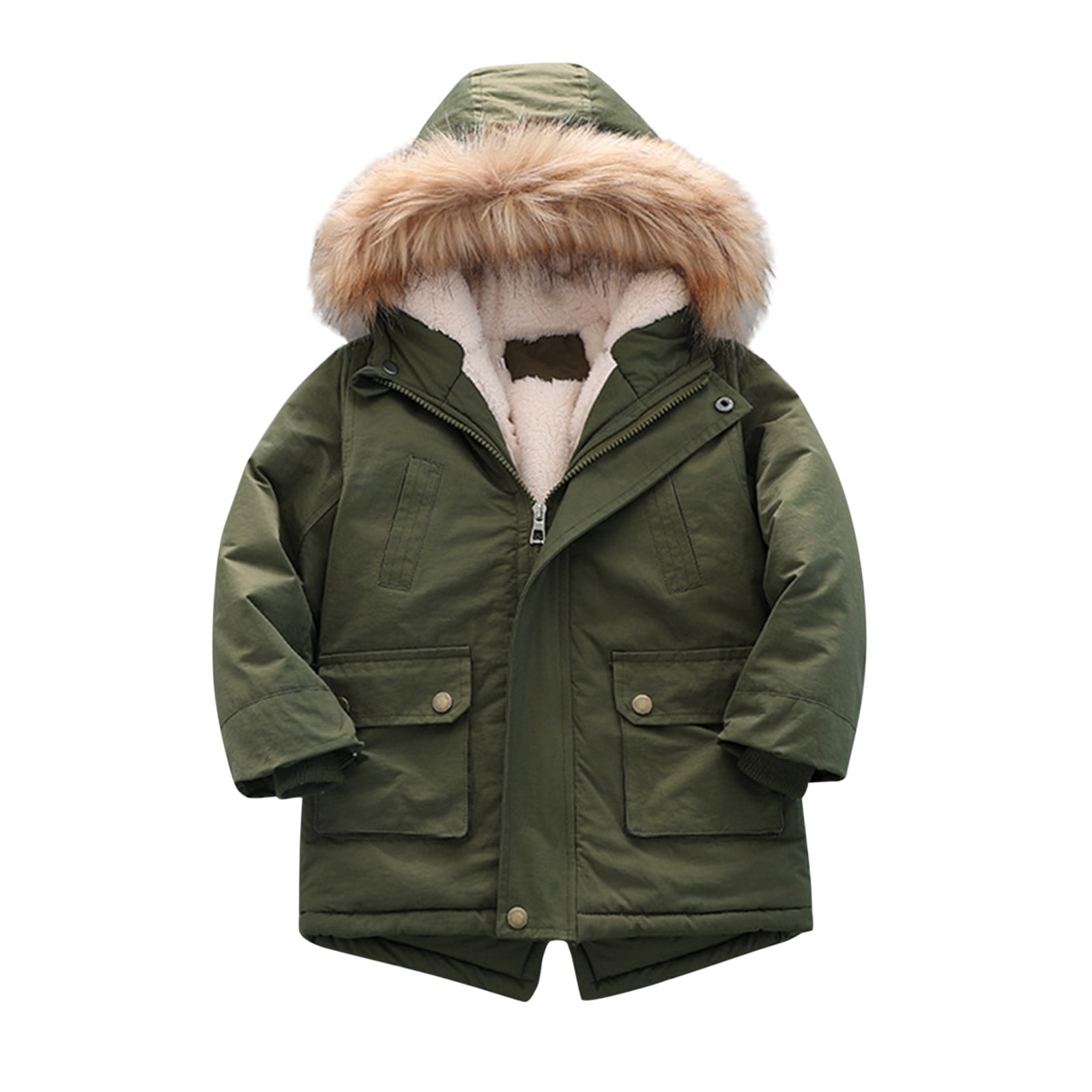 EnJoCho Boys' Winter Coat Sherpa Parka Jacket with Faux Fur Hood Boy's Thick Cotton-Padded Parka ...