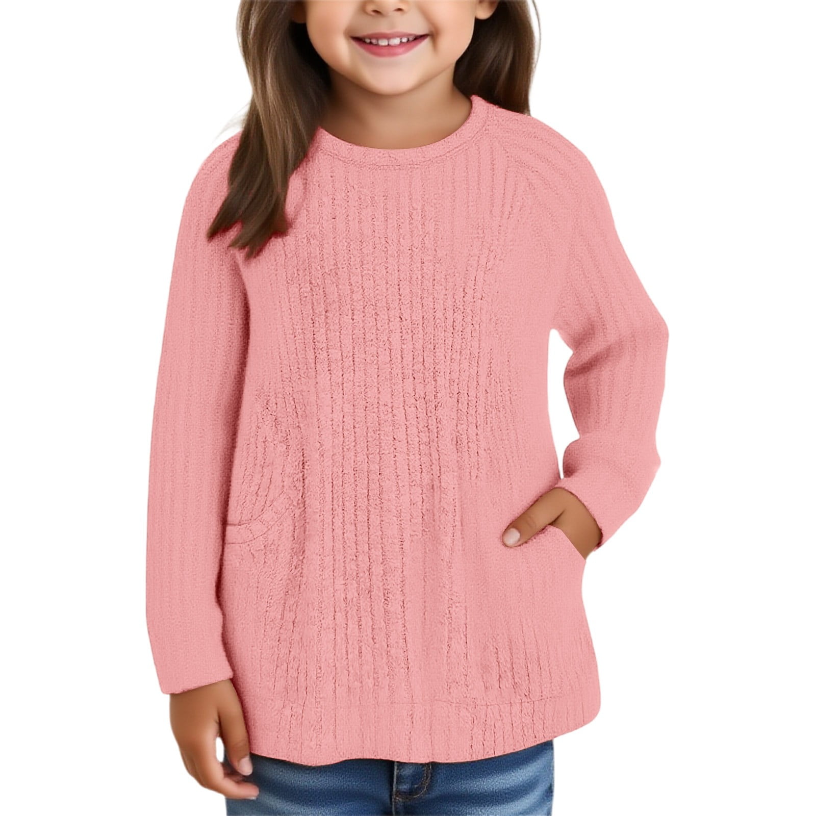 EnJoCho Children’s Round Neck Sweater with Pockets, Loose Fashionable ...