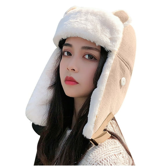 EnJoCho Female Snowproof Quilted Trapper Hat Ladies Soft Sherpa-Lined ...