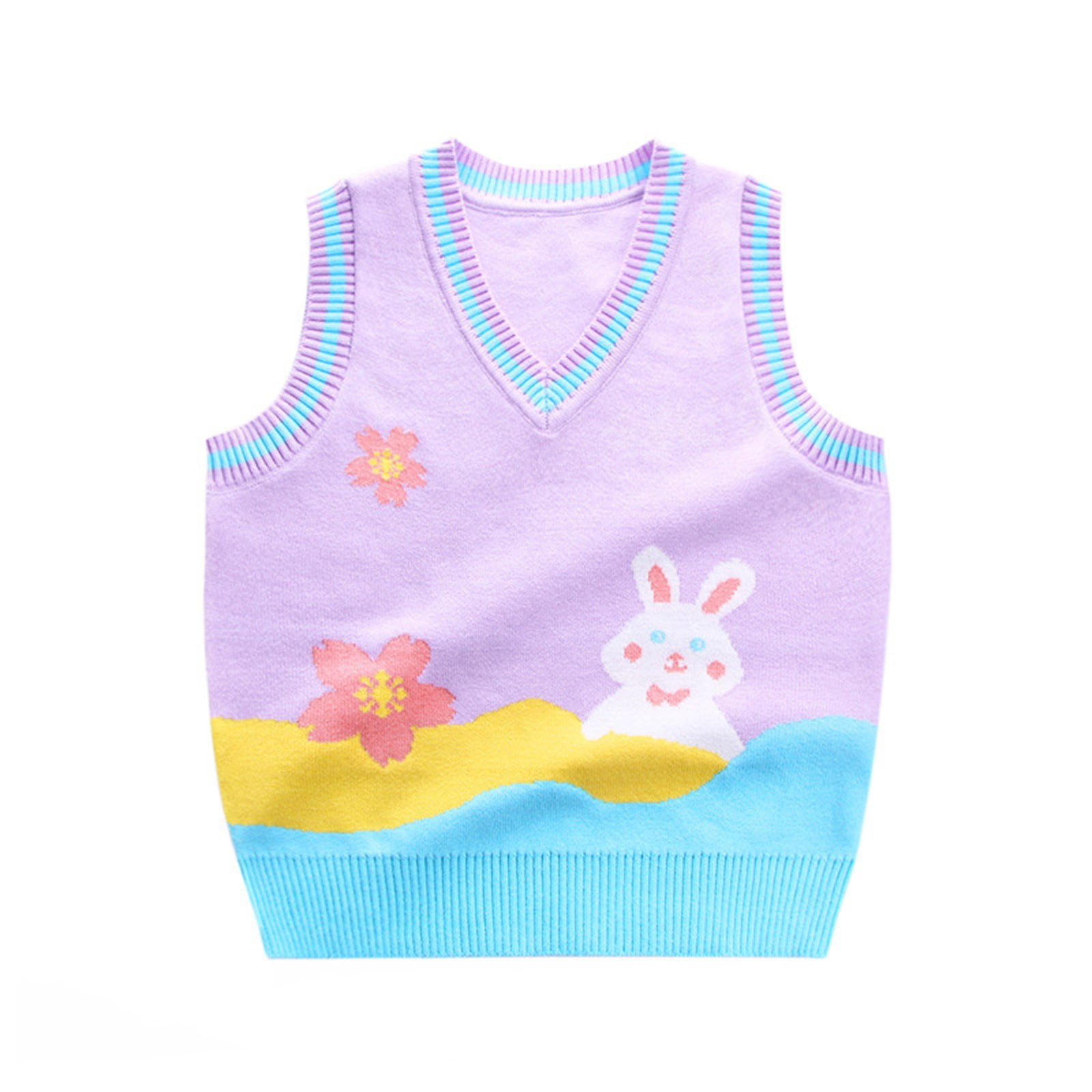 EnJoCho Girl's Cute Plaid Bunny Sleeveless V Neck Pullover Sweater Vest ...