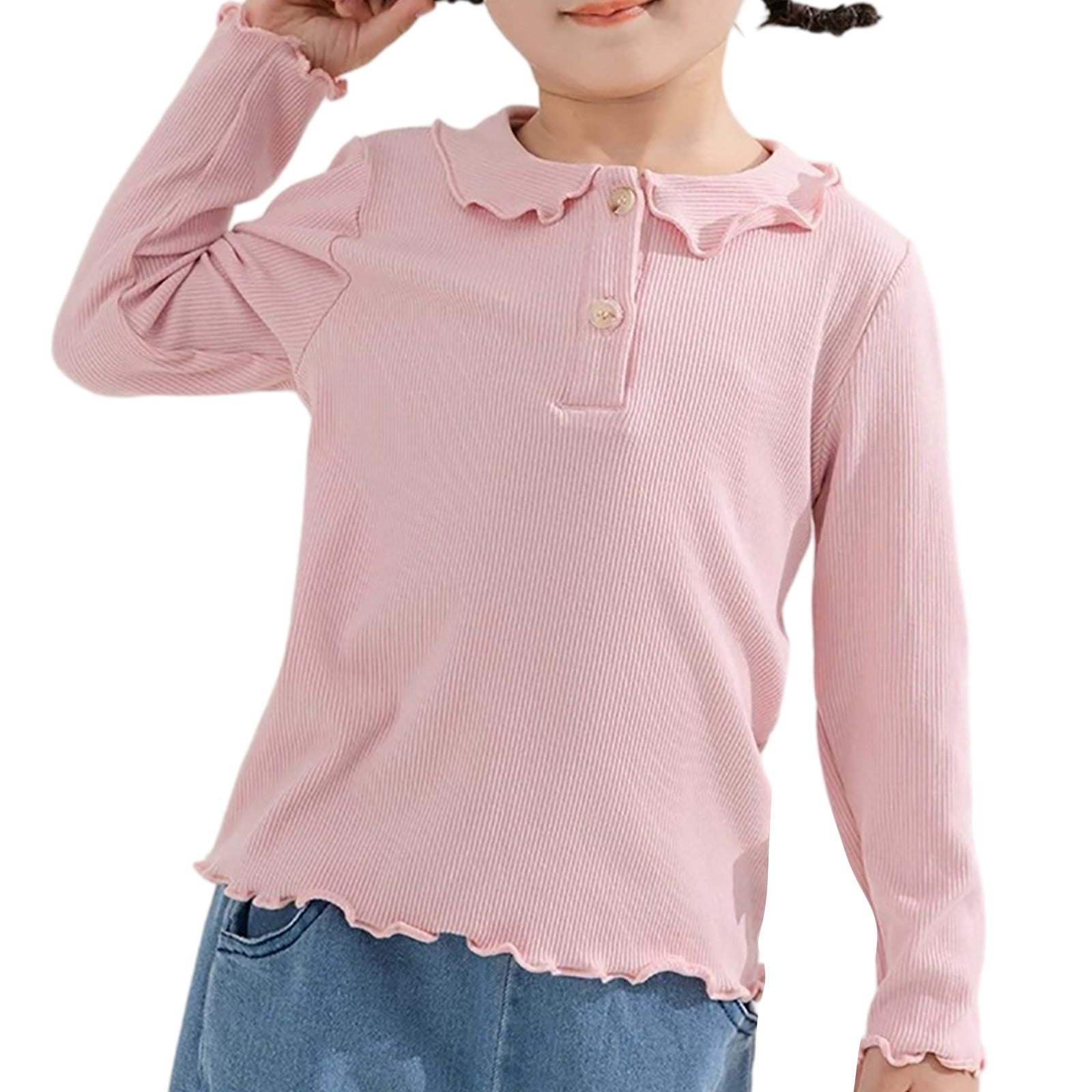 EnJoCho Girl's Doll Collar Shirts Short Sleeve Ruffl𝖾 Button Down Tops ...