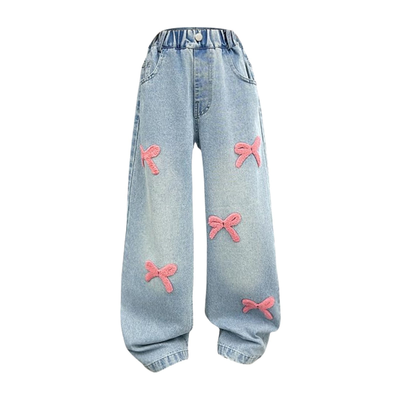 EnJoCho Girls 𝖸2𝖪 High Waist Baggy Jeans Wide Leg Denim Pants Bow ...