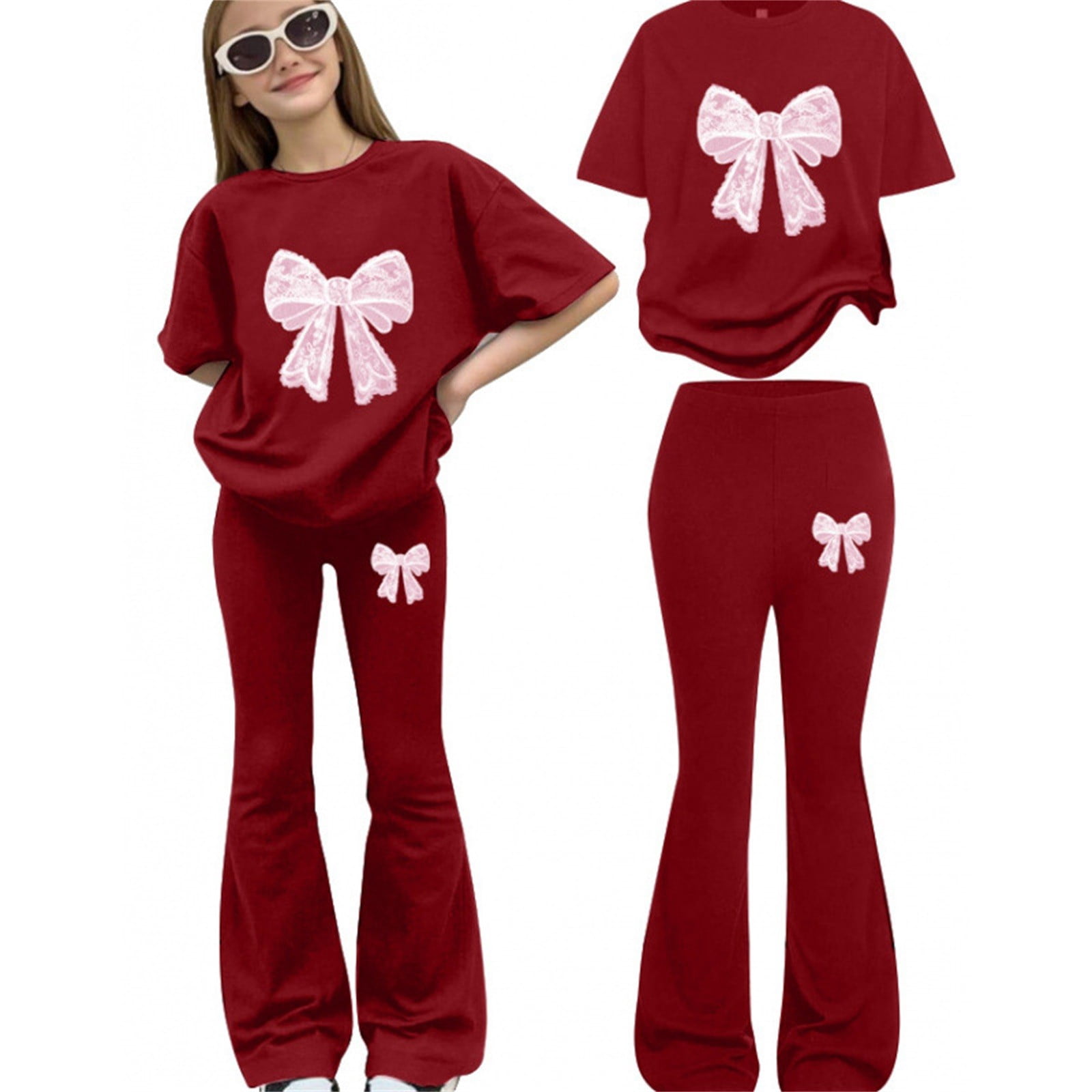 EnJoCho Girls 2 Piece Outfits Crewneck Tops Sweatsuits Sets Short ...