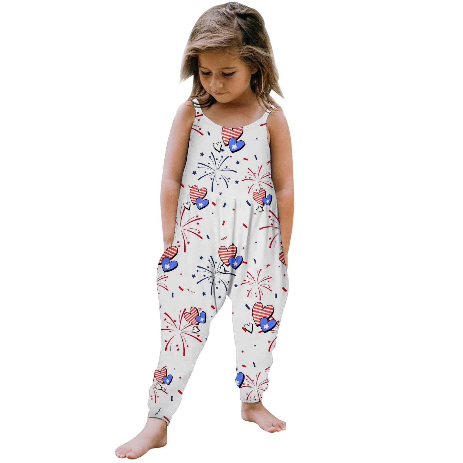 EnJoCho Girls 4th July Overalls Sleeveless Spaghetti Strap 𝖱omper ...