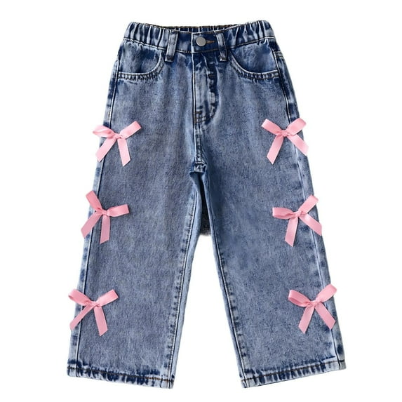 EnJoCho Girls Baggy Jeans Denim Fall Autumn Bow High Waisted Straight ...