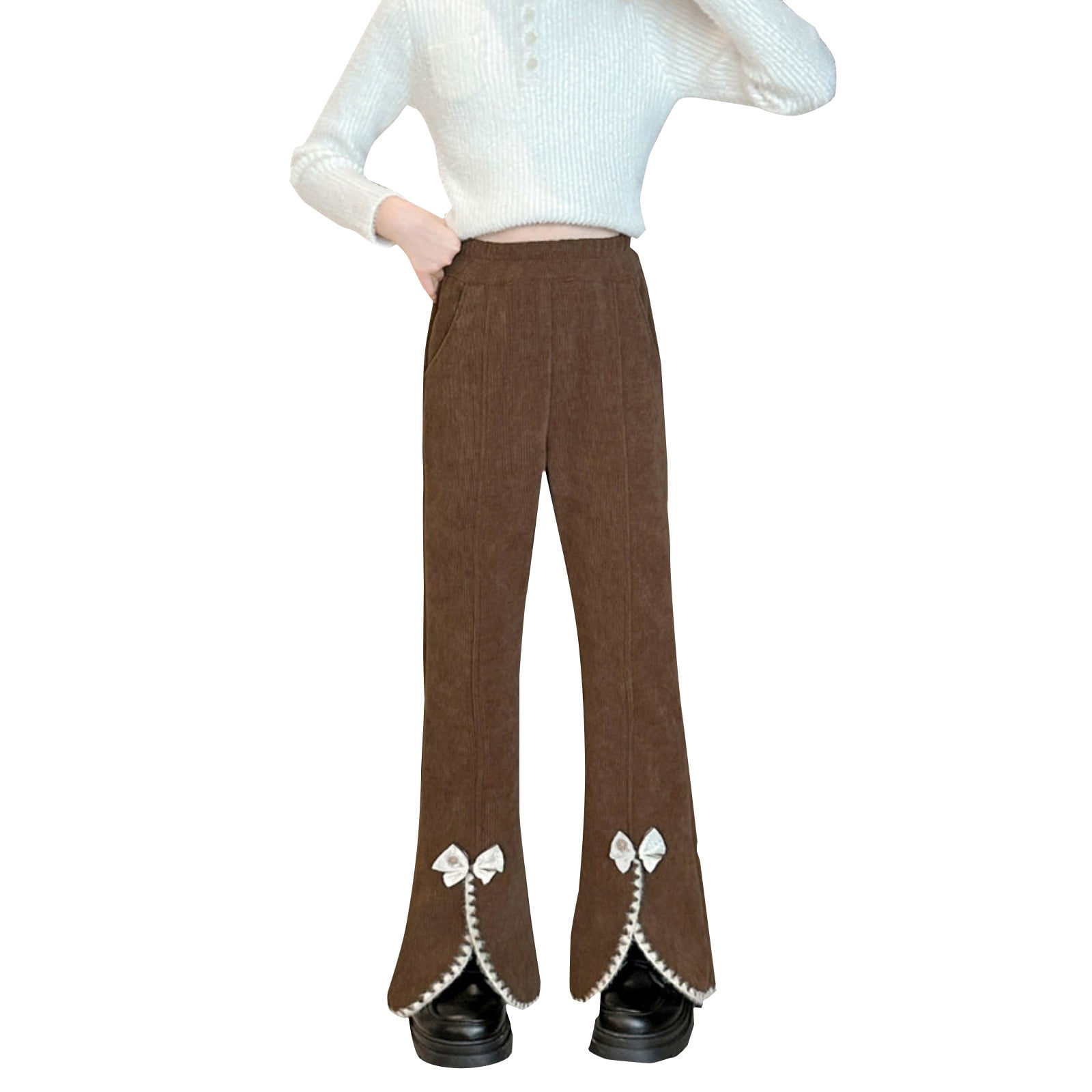 EnJoCho Girls Bow Flare Pants Elastic High Waist Straight Wide Leg ...
