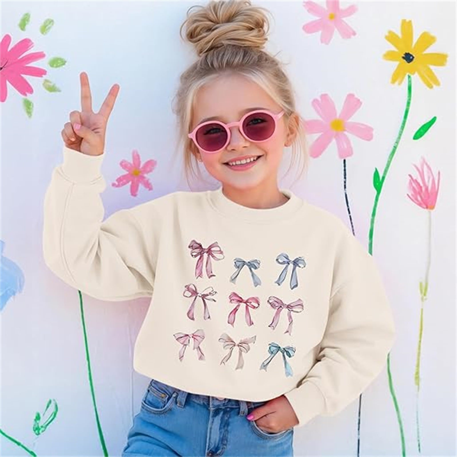 EnJoCho Girls Bow Sweatshirt Cute Graphic Sweatshirts Kids Kawaii ...