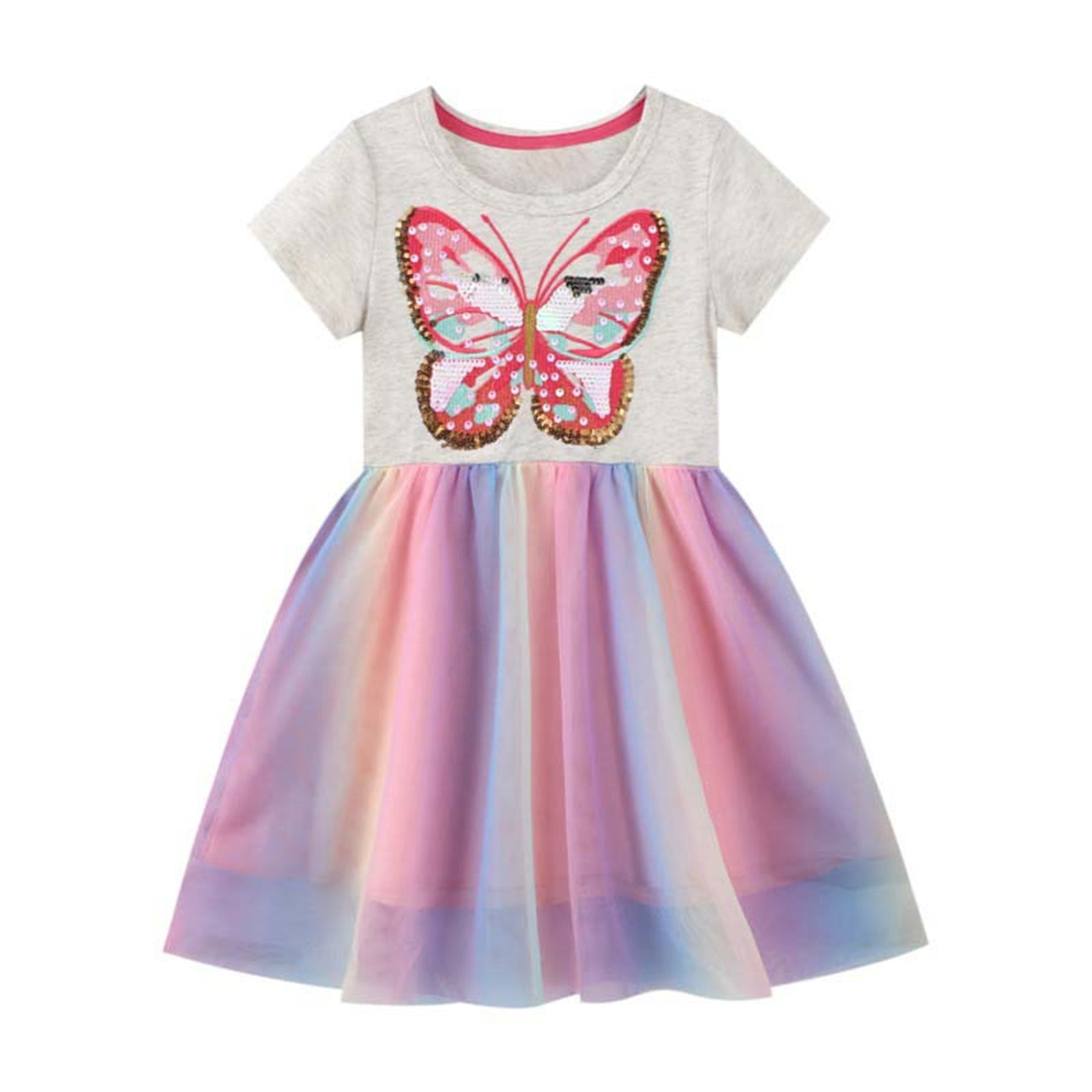 EnJoCho Girls Butterfly Print Dresses Pink Butterfly Sequins Gradient ...