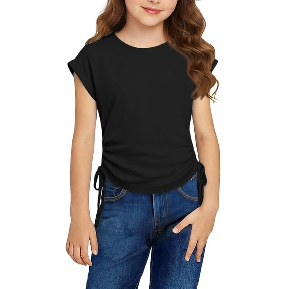 EnJoCho Girls Cap Sleeve T Shirts Summer Crewneck Soli𝖽 Tops Tees ...