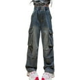 EnJoCho Girls Cargo Denim Pants High Waist Baggy Streetwear Jeans ...