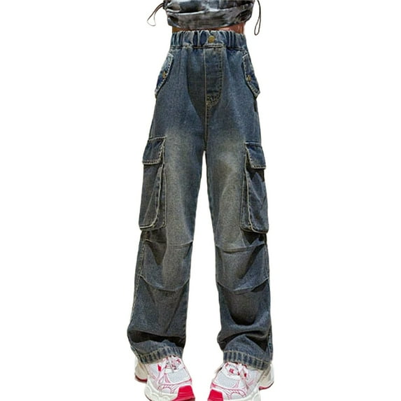 EnJoCho Girls Cargo Denim Pants High Waist Baggy Streetwear Jeans ...