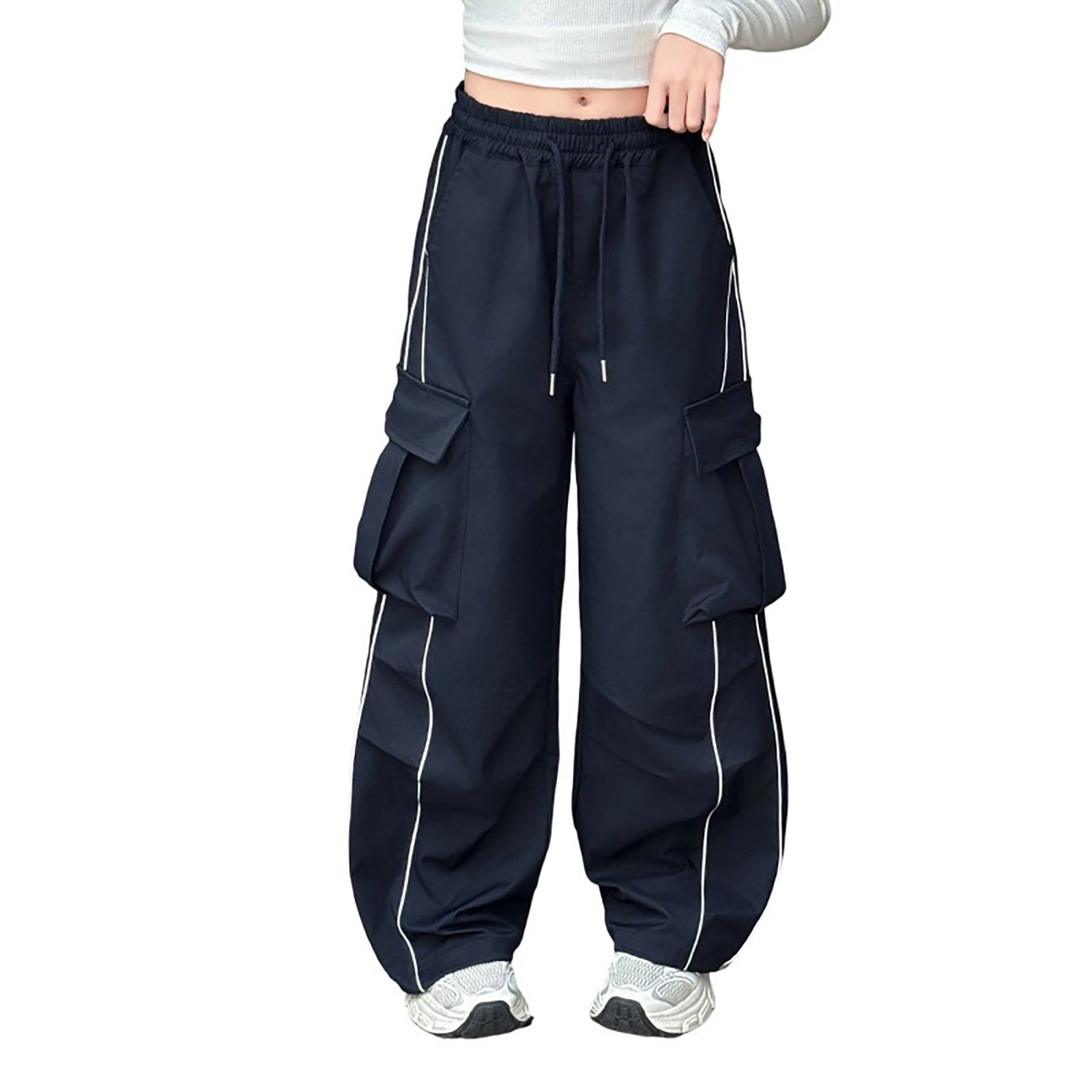 EnJoCho Girls Casual Cargo Pants Wide Leg Baggy High Waist Sweatpants ...