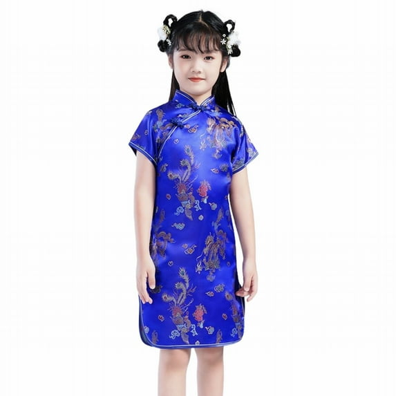 EnJoCho Girls Chinese Cheongsam 𝖥loral Graphic Traditional Dress Kids ...