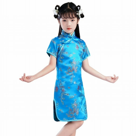 EnJoCho Girls Chinese Cheongsam 𝖥loral Graphic Traditional Dress Kids ...