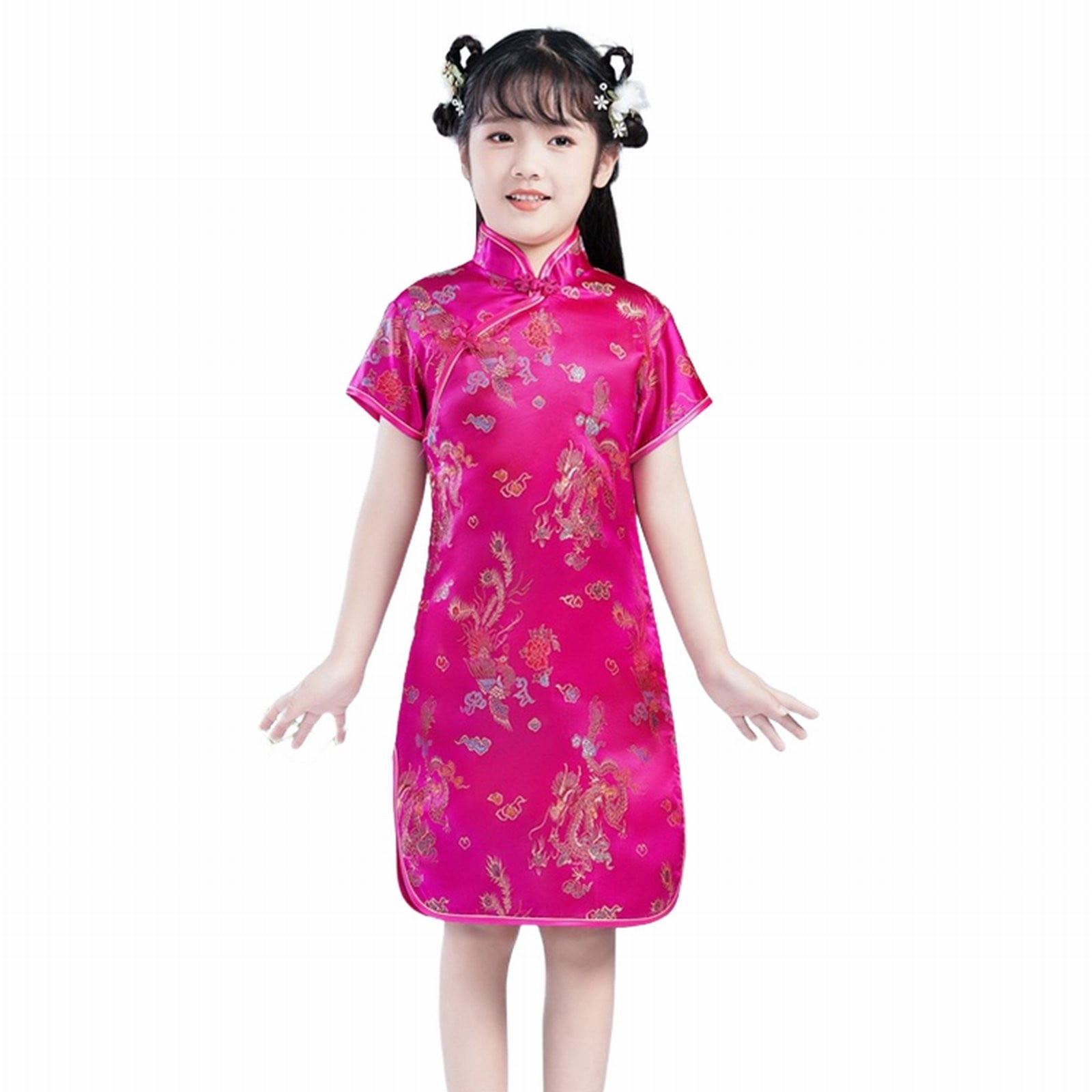 EnJoCho Girls Chinese Cheongsam 𝖥loral Graphic Traditional Dress Kids ...